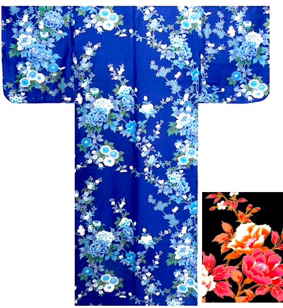 Kimono japonais Botan Sakura coton satin femme "Made in Japan"