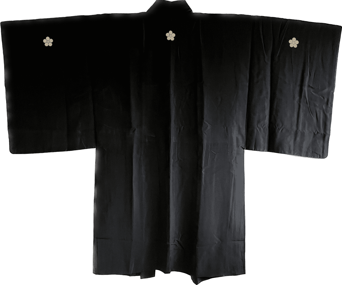 Haori Homme - Antique - Kamon Umebashi Soie Noire - Fait au Japon