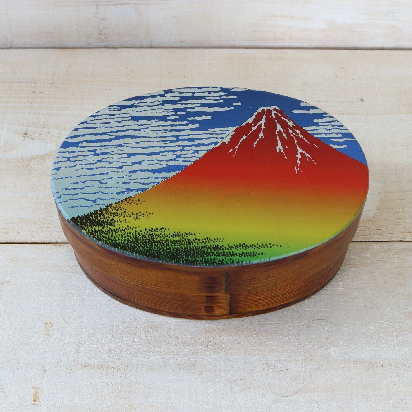 Bento Box Japonaise en Bois – Ukiyo-e « Aka Fuji » Mont Fuji Rouge