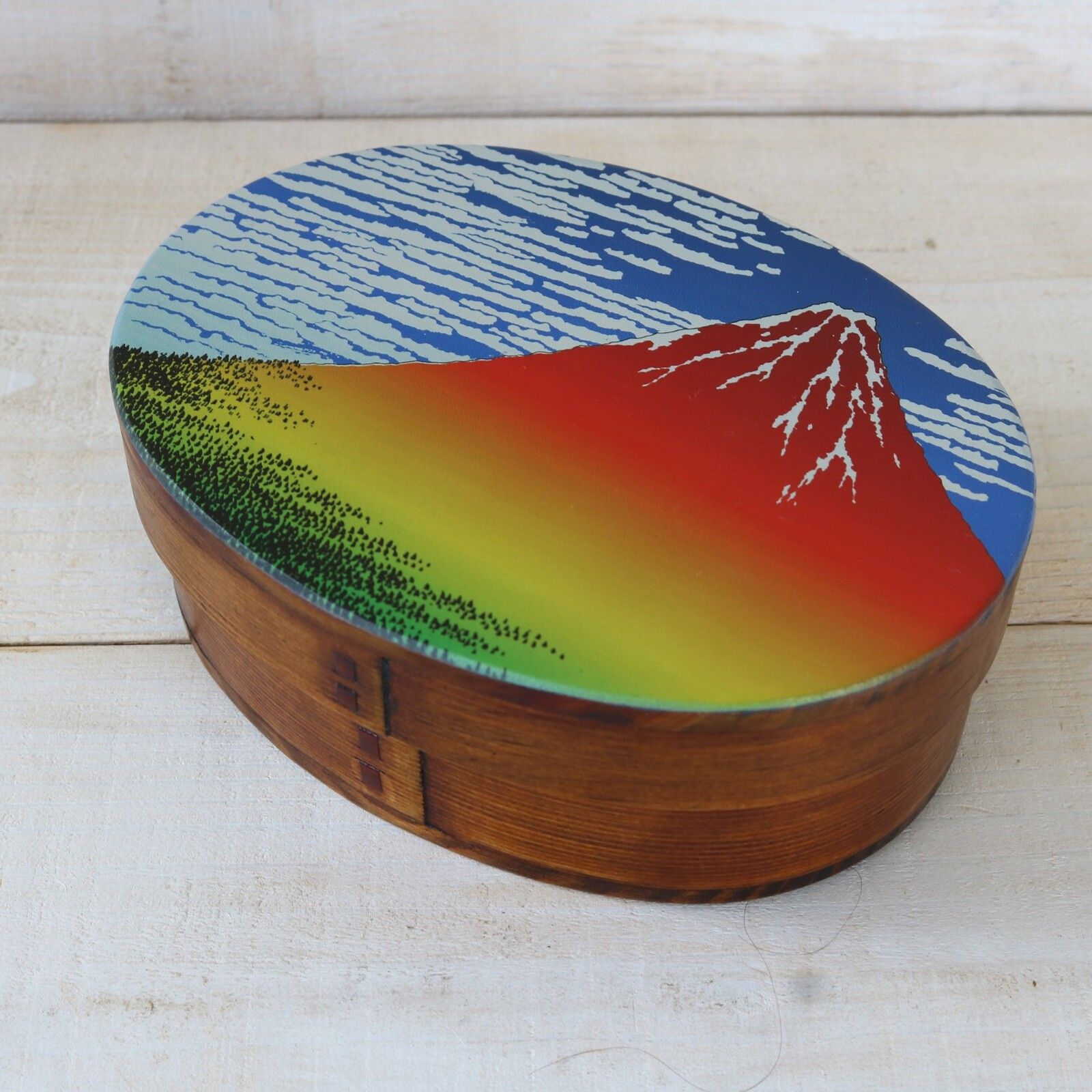 Bento Box Japonaise en Bois – Ukiyo-e « Aka Fuji » Mont Fuji Rouge