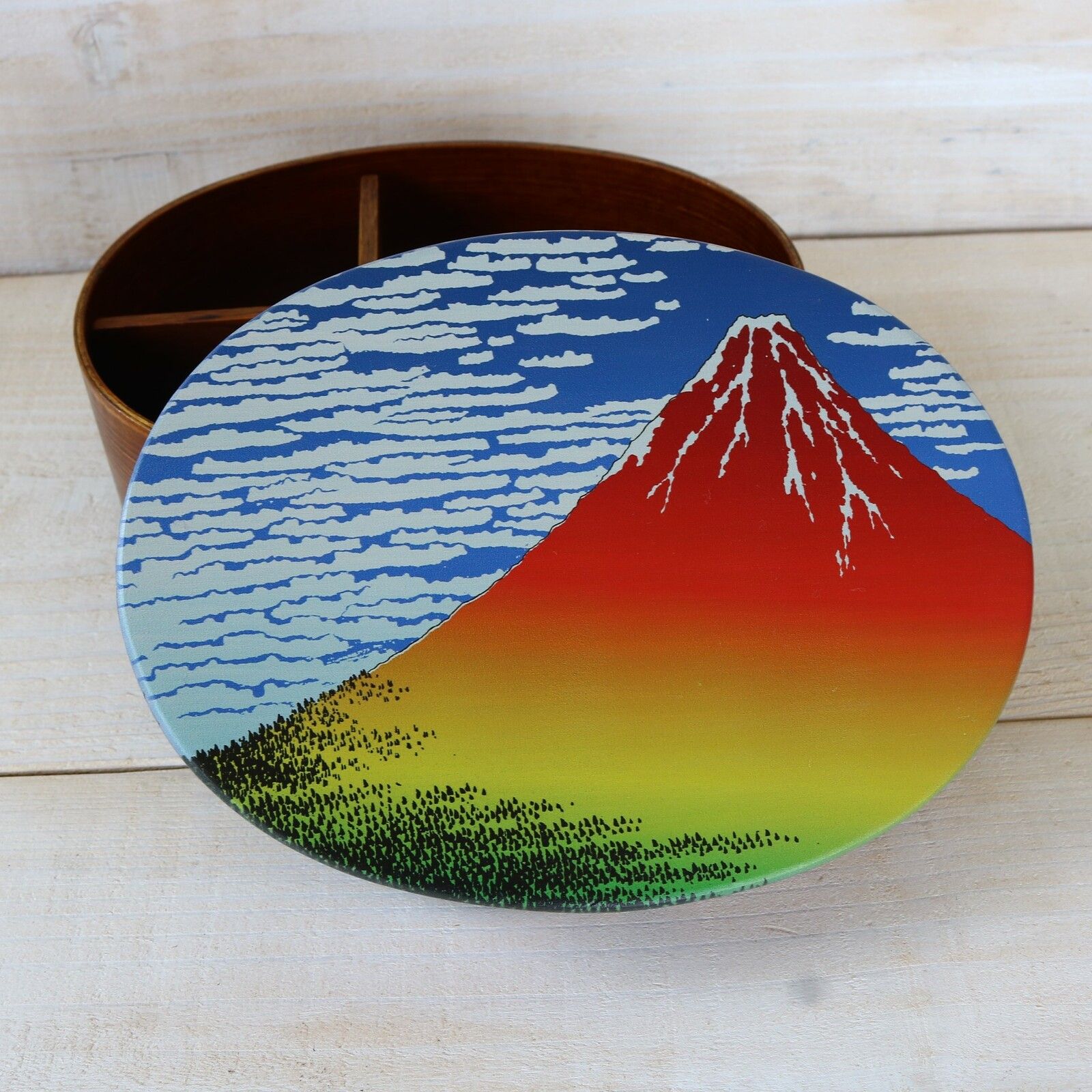 Bento Box Japonaise en Bois – Ukiyo-e « Aka Fuji » Mont Fuji Rouge