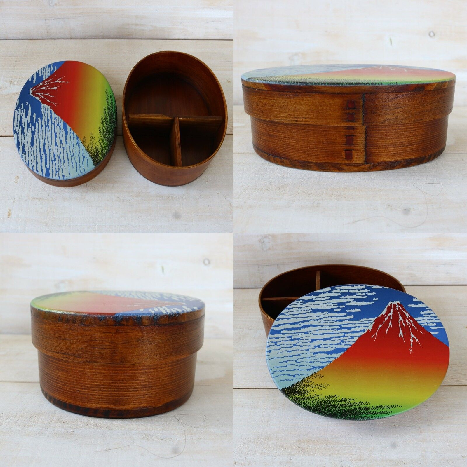 Bento Box Japonaise en Bois – Ukiyo-e « Aka Fuji » Mont Fuji Rouge